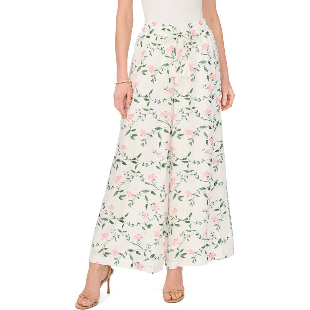 VINCE CAMUTO Vince Camuto Floral Print Tie Waist Wide Leg Pants